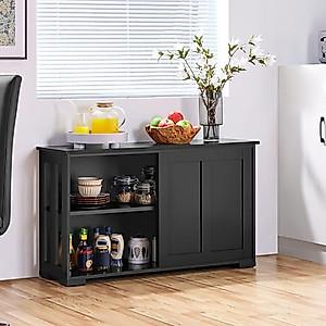 Yaheetech Sideboard Buffet Cabinet, Kitchen Storage Cabinet with Sliding Door and Adjustable Shelf, Stackable Cabinets Console Table for Living Room, Kitchen, Dining Room, Hallway, Black