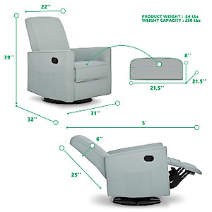 Evolur Raleigh Upholstered Plush Seating Glider Swivel, Rocker, Recliner, Glider for Nursery in Light Blue, Greenguard Gold Certified, Modern Nursery Recliner, Environmentally Conscious Glider