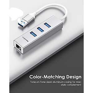 LENTION USB Hub to 3 USB 3.0 & Gigabit Ethernet LAN RJ45, Network Adapter Compatible MacBook Air/Pro (2009-2015), Surface, Chromebook, More Type A Devices, Stable Driver Certified(H23s, Silver)