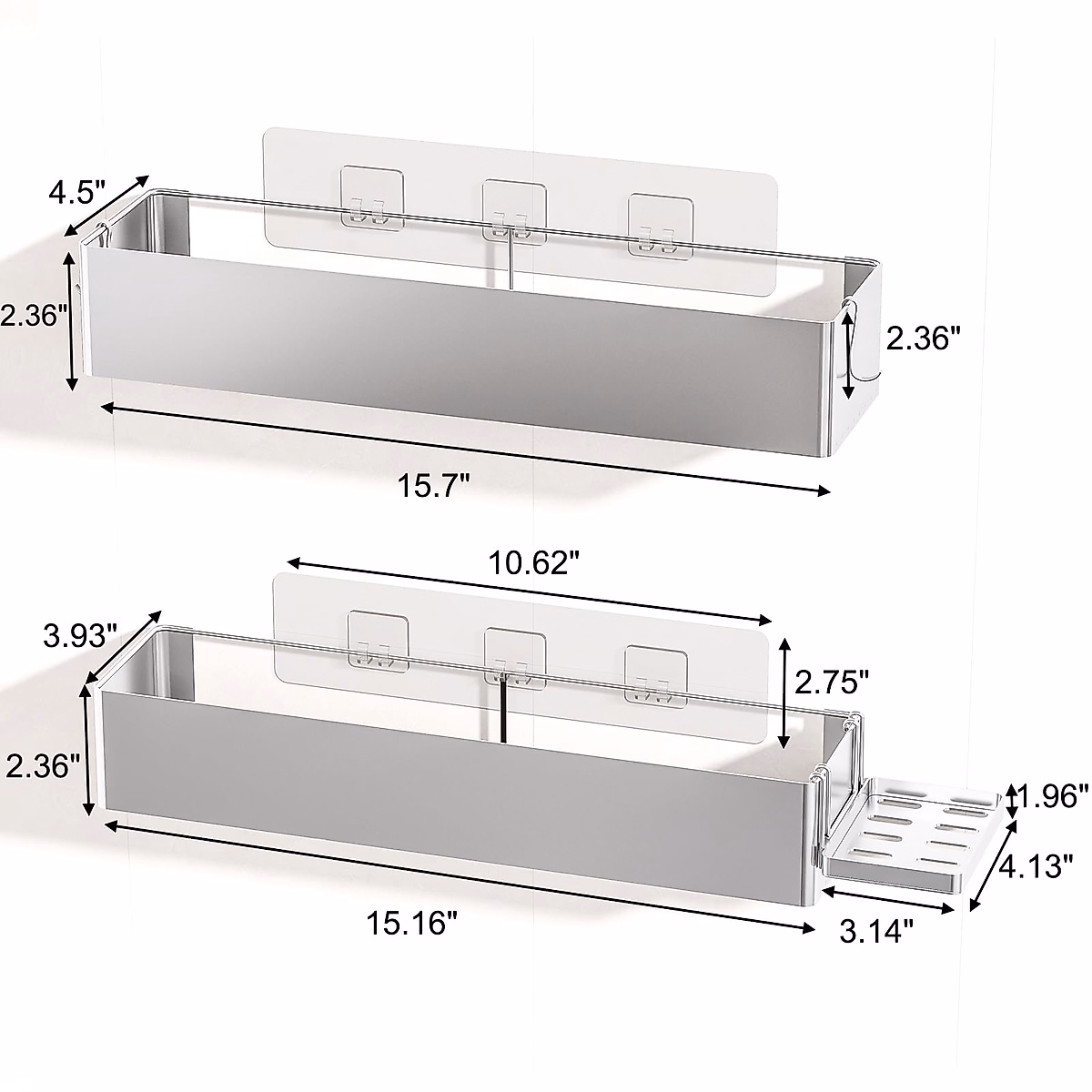 Fixwal 3 Pack Shower Caddy Bathroom Organizer Shelf with 4 Hooks, Rustproof Strong Adhesive Storage Rack with Soap Holder No Drilling for Inside Shower Home Kitchen Organizer (Silver)