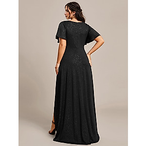 Ever-Pretty Women's Plus Size A-line V Neck Maxi High Low Winter Fall Ball Gowns Party Dresses Black US18