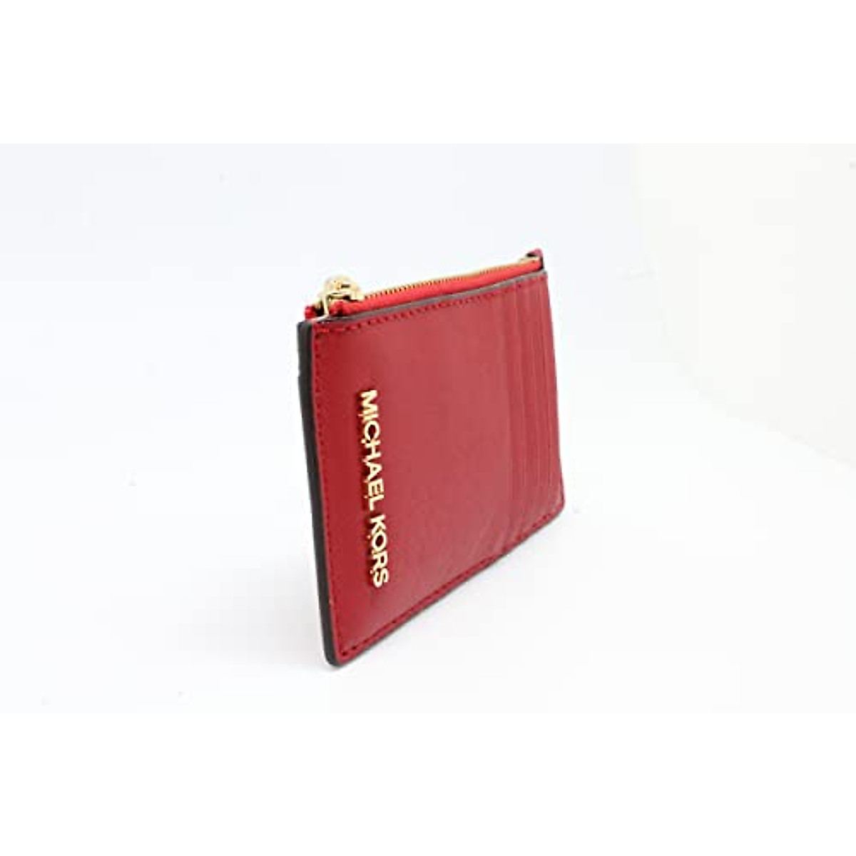 Michael Kors Jet Set Travel Top Zip Card Case Wallet Coin Pouch Chili Red