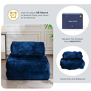 MAXYOYO Folding Sofa Bed, Velvet Convertible Sleeper Chair with Pillow Portable Fold Out Chair Bed, Multifunctional Tufted Floor Sofa Lounge for Living Room Guest Room, Navy