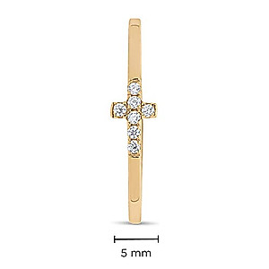 Milla Cross Rings for Women - 925 Sterling Silver Rings & 14K Gold Plated Rings - Christian Gifts for Women, Catholic Gifts, Religious Gifts for Women (14K Gold Plated, Size 7)