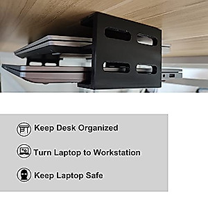 PIAOLGYI Under Desk Double Decker Laptop Holder Mount with Screw,Under Desk Laptop Mount Bracket,Add On Under Table Laptop/Keyboard Storage（3 Pcs）