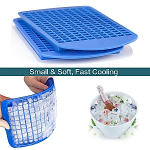 Silicone Mini Ice Cube Trays 3 Pack, 160 Crushed Ice Cube Molds Easy Release Small Ice Cube for Chilling Whiskey Cocktail, Kitchen Gadgets Stackable Ice Trays (Blue)