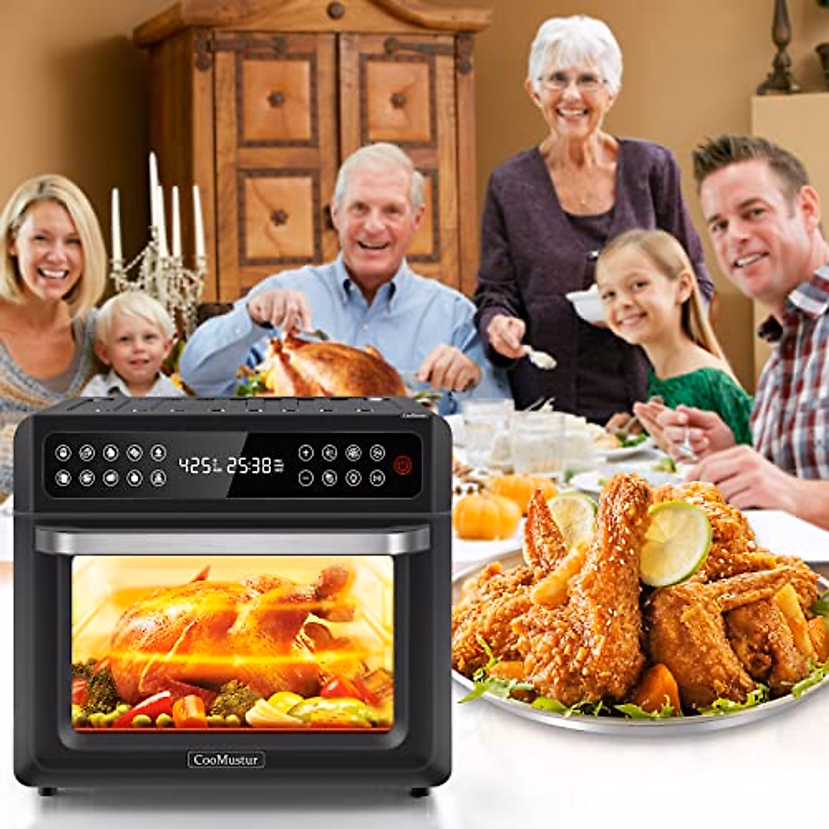 10-in-1 Air Fryer Oven, 20QT Toaster Oven Air Fryer Combo, Digital LCD Touch Screen, 6-Slice Toast, Air Fry, Roast, Bake, Dehydrates, Reheat, Oil-Free Black Stainless Steel with 7 Accessories