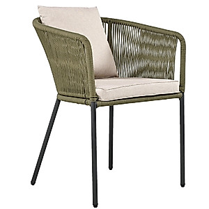 7 Piece Outdoor Patio Dining Set, All-Weather Outdoor Furniture Set with Dining Table and Chairs, Acacia Wood Table Top, Metal Frame, 6 Chairs with Cushions for Outdoor Garden Backyard Balcony, Green