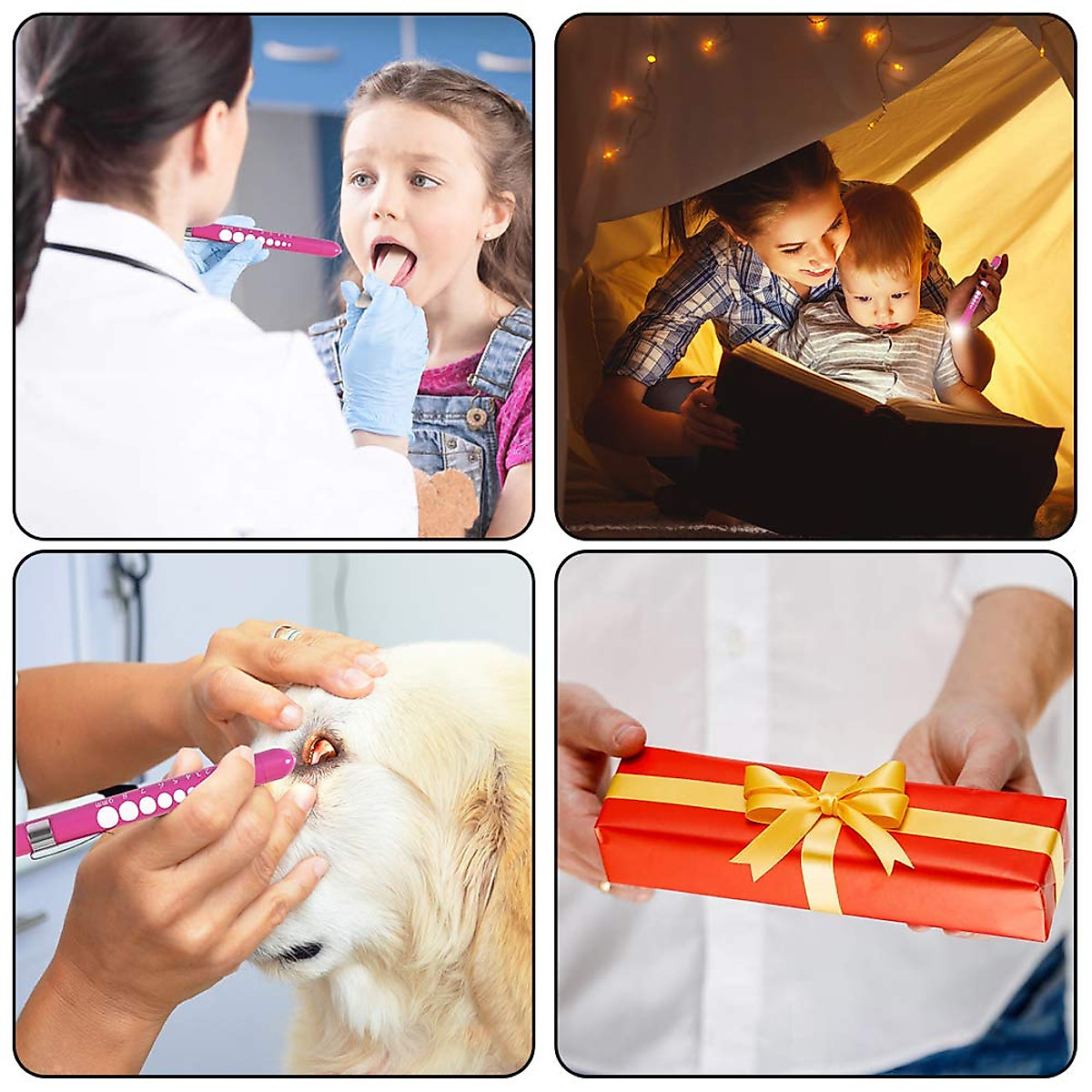 Aokin Pen Light with Pupil Gauge, Reusable LED Penlight Medical for Doctor Nurse Diagnostic etc, White Light, 2 Pcs Rose