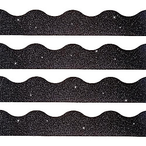 100 Feet Bulletin Board Border Glitter Shine Scalloped Borders Trim Glitter Bulletin Board Border Strips Decorative Classroom Poster Borders for Halloween Classroom School Office Party Decors,Black