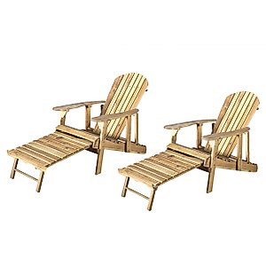GDFStudio Outdoor Reclining Wood Adirondack Chair with Footrest (2, Natural Stained)