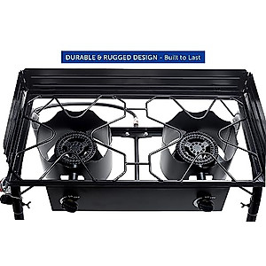 Flame King Outdoor Propane Double Dual Burner Stove 200K BTU Turkey Fryer/Camp Cooker, Portable with Stand Great for Backyard Cooking, Home Brewing & Canning
