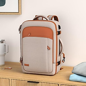 Lumesner Carry on Backpack, Extra Large 40L Flight Approved Travel Backpack for Men & Women,Expandable Large Suitcase Backpacks With 4 Packing Cubes,Water Resistant Luggage Daypack Weekender Bag,Beige