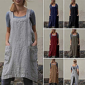 VLZUFE Cotton Linen Apron for women Cross Back Apron Pinafore Dress for Baking Cooking Gardening Work