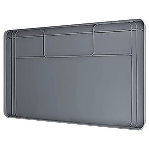 Sanbege Under Sink Mat Liner 34" x 22", Trimmable Kitchen Cabinet Protector Tray, Multipurpose Silicone Waterproof Mat for 36" Cabinet and Crafting, Pet Bowls, Floor Organization (Grey)