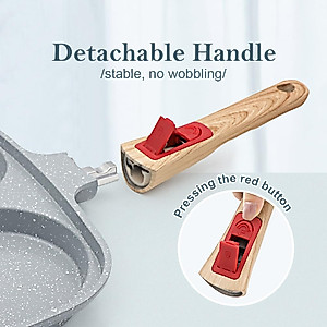 RANXINGST Ceramic Egg Pan with Lid, 10” Nonstick 3 Section Divided Grill Pan with Detachable Handle, Fried Egg Pan Omelette Pan for Breakfast - Blue