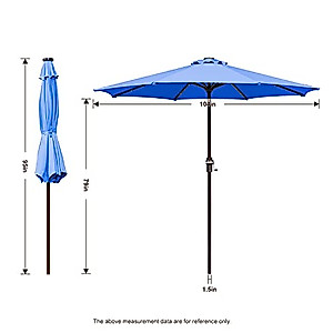 Zersun 9 FT Outdoor Patio Umbrellas with 32 Solar Lights 8 Ribs/Tilt Adjustment and Crank Lift System - LED Table Umbrella Outdoor Patio for Garden, Deck, Backyard, Pool and Beach - Navy Blue