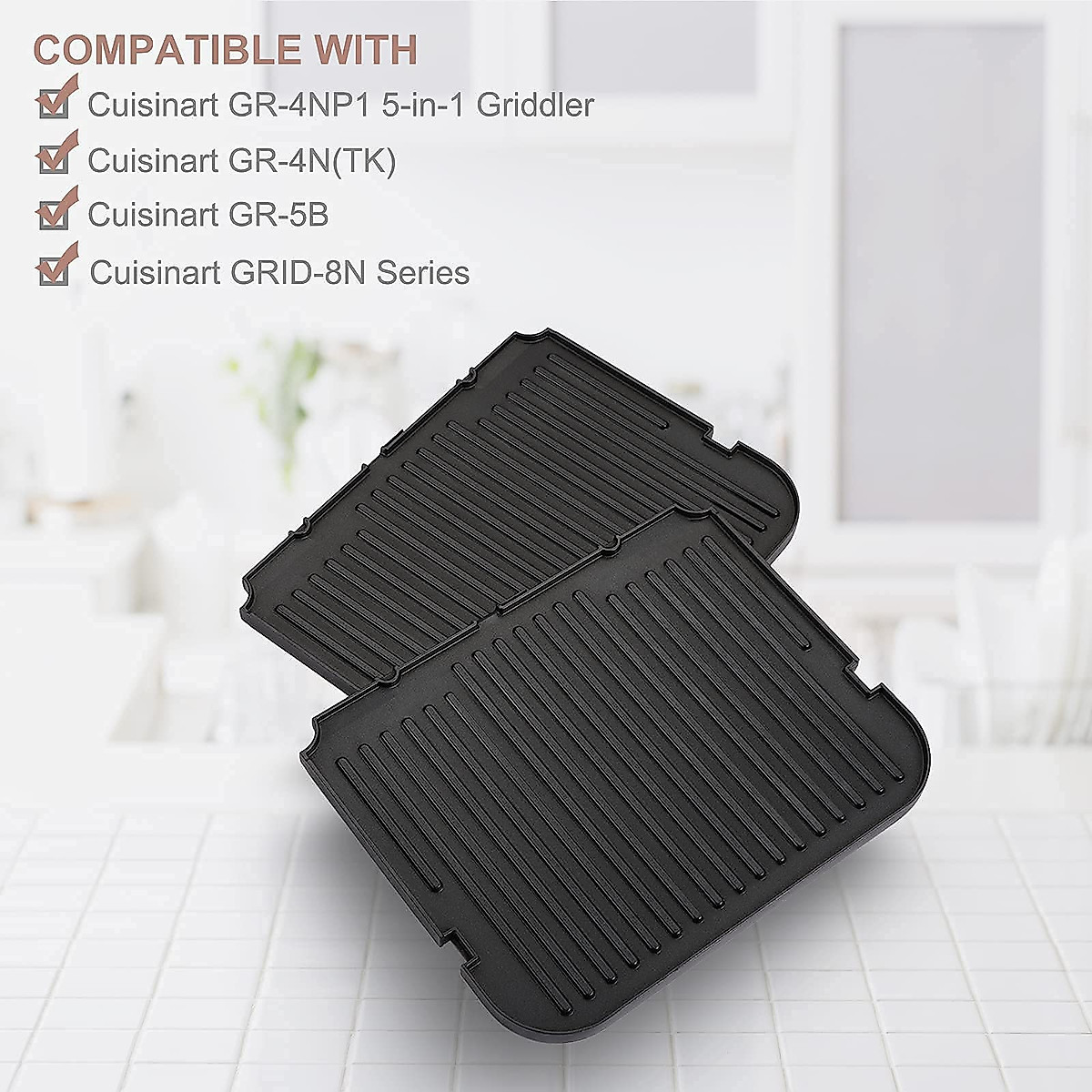 Griddler Plates Replacement for Cuisinart GR-4NP1 5-in-1 Grill & Panini Press - Griddle Accessories, BPA Free, 2Pcs