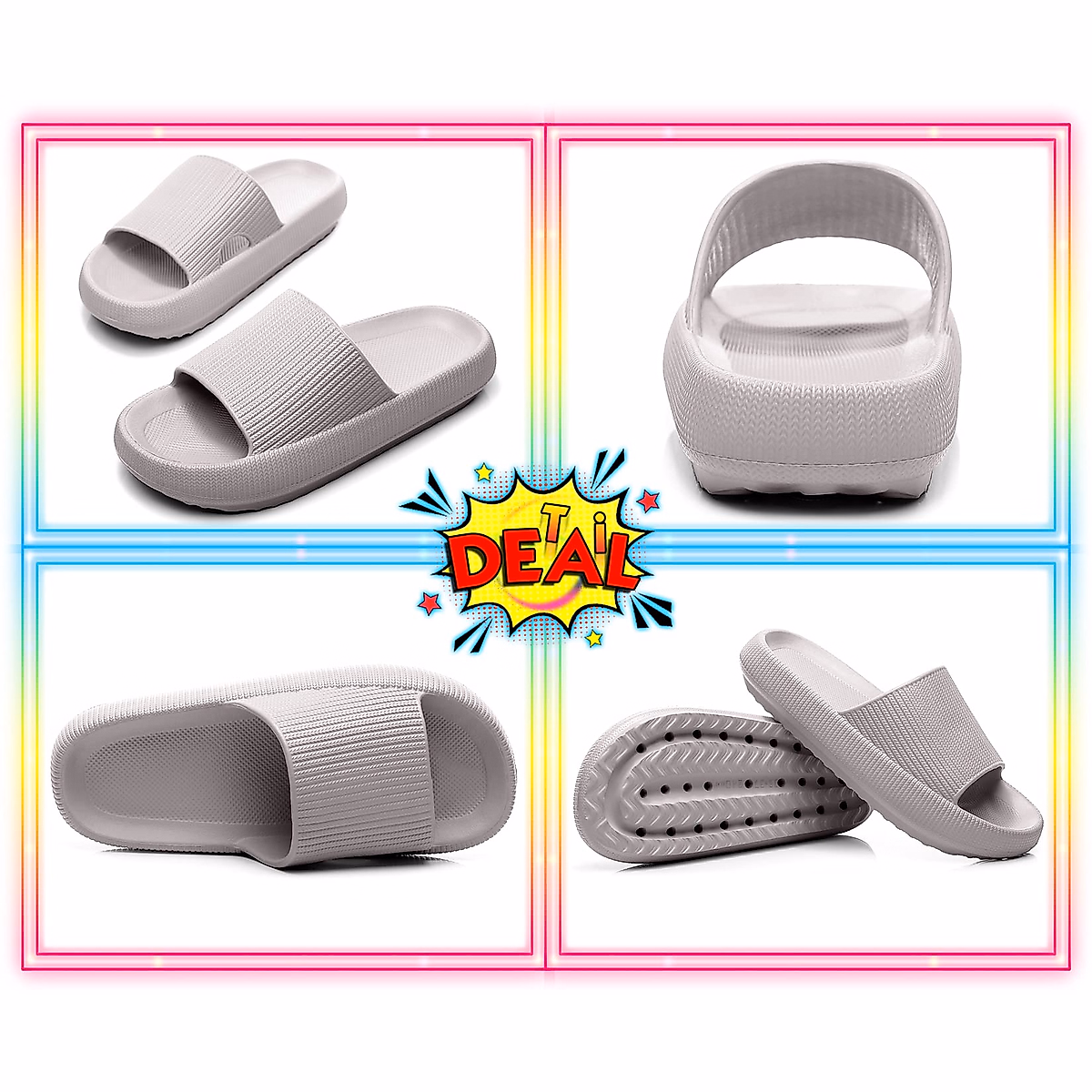 House Slippers For Women & Men - Cloud Slippers Non Slip Pillow Shower Slides Open Toe Comfy Quick Drying Bathroom Sandals For Spa Pool Gym Beach Indoor and Outdoor Grey 4041