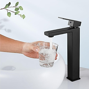 Aolemi Tall Bathroom Faucet Vessel Sink Faucet Single Hole 1 Handle Lavatory Vanity RV Deck Mount Mixer Tap with Pop Up Drain Assembly, Matte Black, Aerator Spout