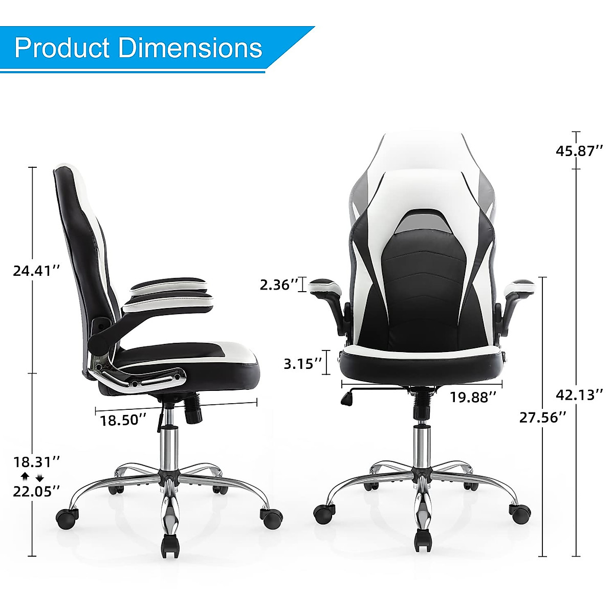 SMUG Gaming Ergonomic Office Computer Desk Racing Style Bonded Leather Gamer Chair, with Flip-Up Arms and Adjustable Height, White