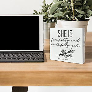 Nursery Desk Wooden Box Sign Decor for Girl, Fearfully and Wonderfully Made, Nursery Scripture Decor Baby Kid Children Room Desk Bible Verse Religious Decoration Baby Shower Baptism Christian Gifts