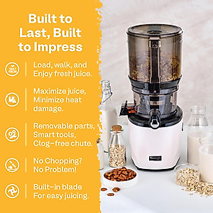 Kuvings AUTO10 Cold Press Juicer White - Hands-Free Masticating Juicer With 240W Motor - Quiet Electric Juicer Machine With 100 Ounce Batching Hopper for Juice, Smoothies, Nut Milk, and Sorbets