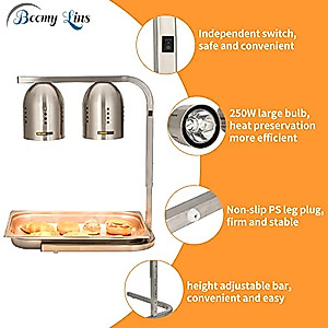 BOOMY LINS Commercial Food Heat Lamp, Electric Food Warmer 2-Bulb, Adjustable Frame, Removeable Part, Keep Food Warm Lamp Portable
