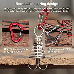 MOROBOR Deck Anchor Pegs, 10pcs Windproof Aluminium Alloy Fish Bone Tent Stakes with Spring Buckle Portable Wind Rope Anchor for Outdoor Camping