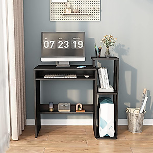 Small Computer Desk, Small Desk with Keyboard Tray and Bookshelf, 26''Home Office Desk for Space Saving, Small Home Laptop Notebook Computer Desk with Storage Shelves Computer Writing Desk, Black