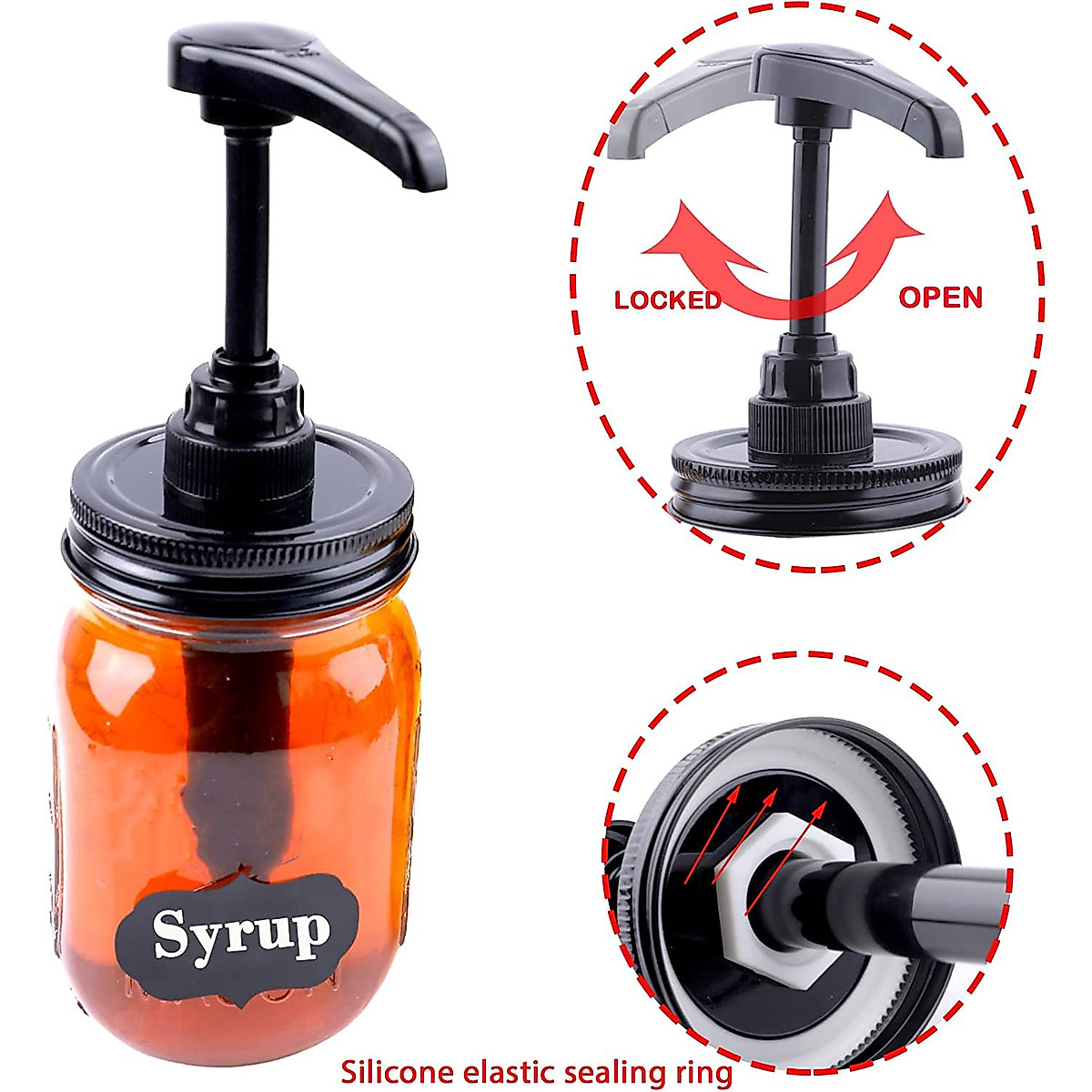 Mason Jar Syrup & Sauce Honey Dispenser Pump Lids for Regular Mouth (2 Pack), Airtight & Leak-Proof Kitchen Food Grade Coffee Syrup Dispenser Pump (Jar Not Included)