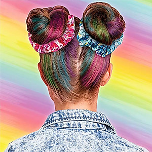 Fashion Angels Care Bear Hair Day Scrunchie and Hair Chox Set, Creative Gifts for Girls, Includes 4 Care Bears Printed Hair Scrunchies and 4 Temporary Hair Chalk Pens, for Ages 6 and Up