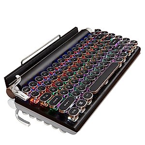 7KEYS Typewriter Keyboard Wireless Retro Style, Vintage Classical Mechanical Keyboard with Bluetooth for IPAD PC/Laptop Mac/Phone (Black)