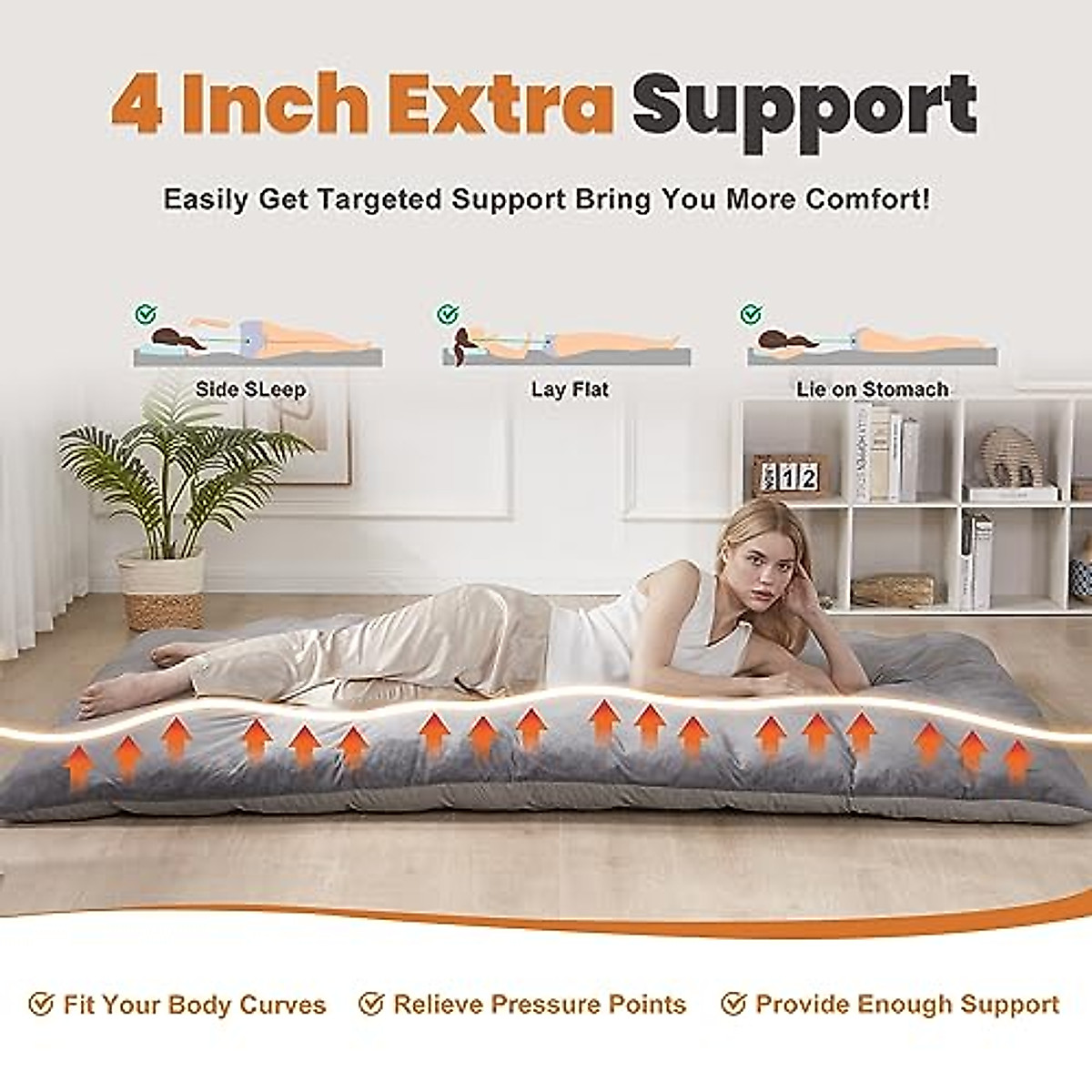 SINWEEK 4 inch Japanese Futon Mattress Foldable Floor Couch Tatami Mat for Adults, Guest Sleeping Pad, and Camping Bed
