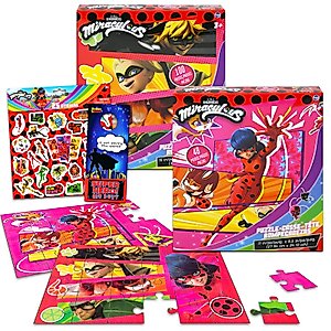 Miraculous Ladybug Puzzle 2 Pack for Kids - Miraculous Ladybug Gift Bundle with 2 Puzzles, Miraculous Ladybug Stickers (48 and 100 Piece Puzzles)