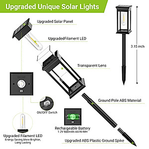 Outdoor Solar Pathway Lights, 6 Pack Solar Lanterns Outdoor Decor Lights, Bright Solar Landscape Lighting Lights Outdoor Waterproof, Auto On/Off Solar Lights for Outside Yard Backyard Garden Patio