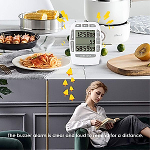 HonorMeet Digital Kitchen Triple Timer,Count-Down & Count-up Tracking,Loud Buzzer Reminder,Battery Replaceable for Baking Cooking BBQ Gym Exam Meeting Personal Care. (White)
