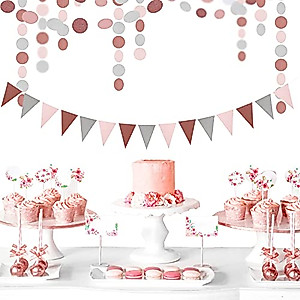 Rose-Gold Pink Silver Party Decorations - 52Ft Paper Streamer 17Ft Paper Banner Women Girls Happy Birthday Decoration Baby Bridal Shower Garland Bachelorette Engagement Brunch Mothers Day Decor