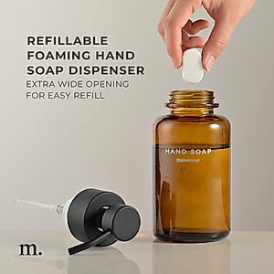 MaisoNovo Glass Foaming Hand Soap Dispenser 14 Oz | Amber Foaming Soap Dispenser Black Pump x 1 w/Labels