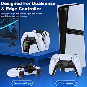PS5 Controller Charging Station, PS5 Charging Dock Compatible with PlayStation 5 Faceplates Edge & Dual Controller, PS 5 Accessories Charging Dock Stand with LED Indicators & Charging Cable