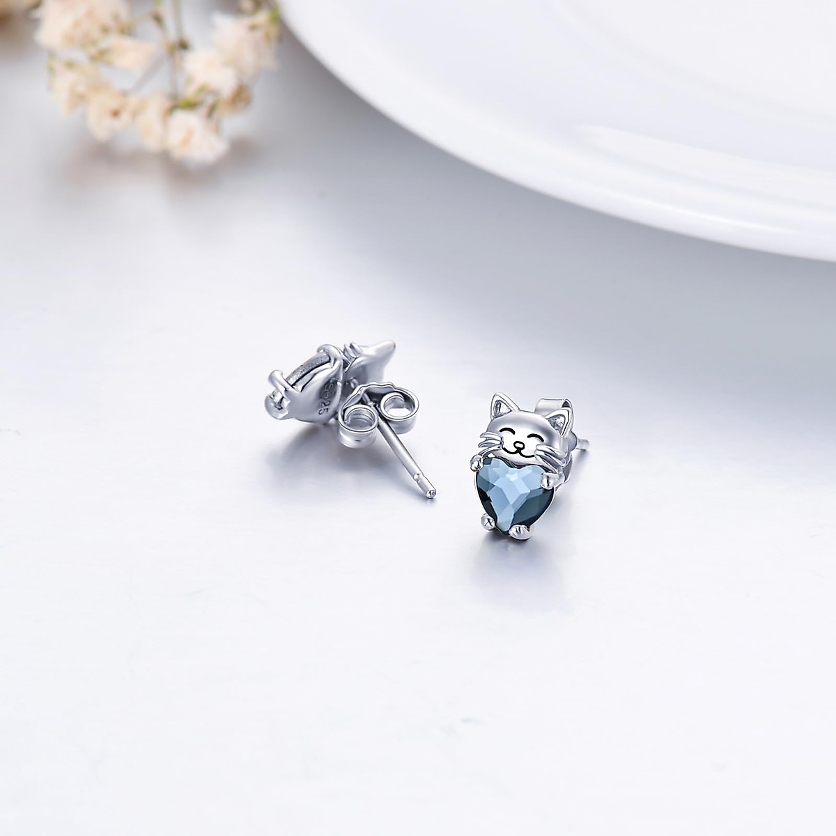JUSTKIDSTOY Hypoallergenic Cat Earrings 925 Sterling Silver Cute Animal Kitten Stud Earrings cat Jewelry Gifts for Women Girls Daughter Friends Pet Lover