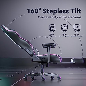 AutoFull C3 Gaming Chair Office Chair with Ergonomic Wingless Cushion PU Leather Racing Style PC Chair with Footrest and Lumbar Support Pillow,Black