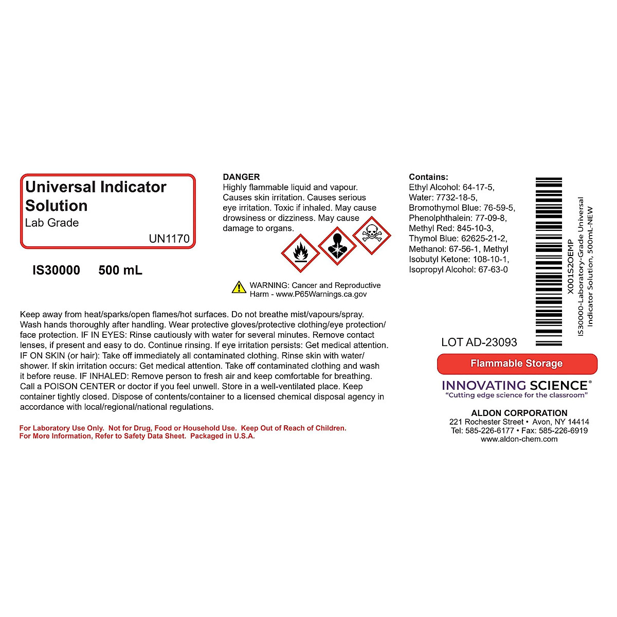 ALDON Innovating Science Laboratory-Grade Universal Indicator Solution, 500mL - The Curated Chemical Collection