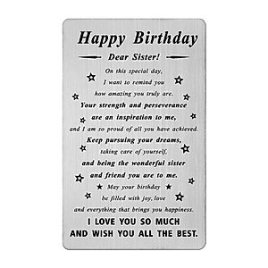 BAZLJY Sister Birthday Cad - Engraved Birthday Gifts for Sister - Happy Birthday My Dear Sister Gifts