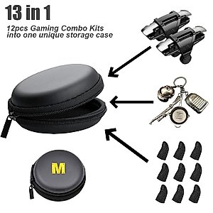 13 in 1 Cell Phone Game Controller for PUBG/Fortnite/Call of Duty Mobile, Mobile Phone L1R1 Triggers for iPhone and Android Phone w/ 9 pcs Mobile Game Finger Sleeve Gloves
