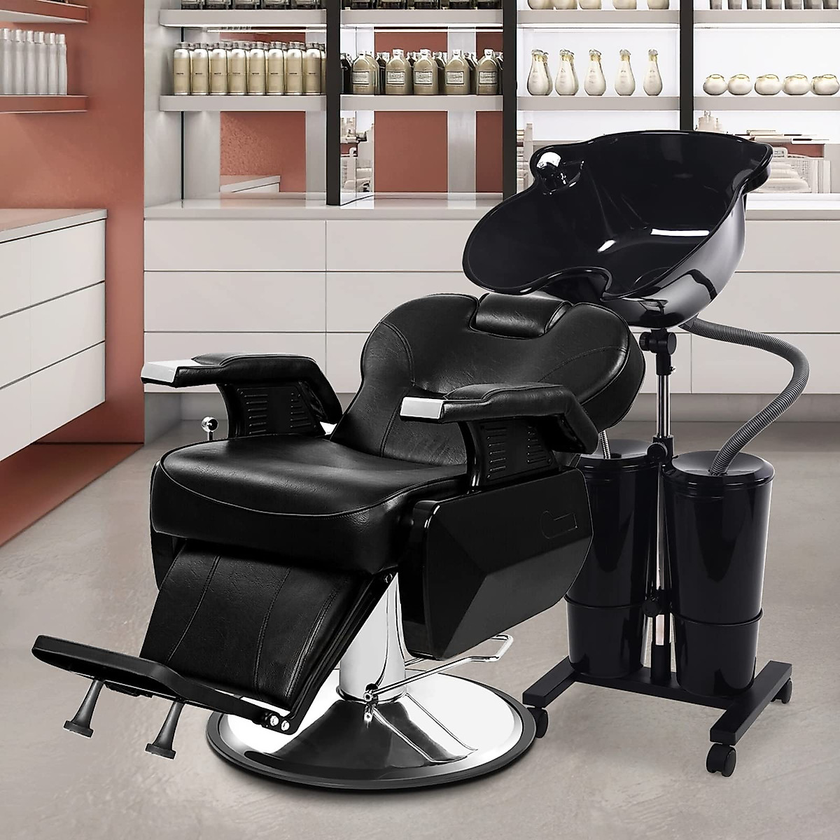 SyyBhb Portable Shampoo Bowl with Electric Pump, Portable Hair Washing Sink with Wheels, 2 Tanks for Water Storage and Drainage, Sprayer and Drain Hose, Adjustable Height & Angle