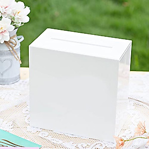 UNIQOOO White Acrylic Card Box w/Slot, Thick DIY Wedding Box Blank No Print, Large 10x10x5.5 in, for Reception Decoration Fundraiser Money Box Election Ballot Graduation Keepsake Party Favor