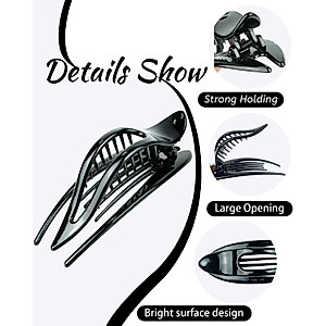 6 Pcs Thick Hair Clips Set for Women & Girls: 5" Large Side Slides, Strong Hold No Slip Grip, Flat Curved Claw Clamps, Duckbill Clamps for Long Hair