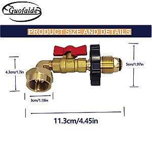 GUOFALDE 90 Degrees POL Propane Refill Elbow Adapter, Propane Refill Pressure Adapter with ON-Off Control Valve, for Camping Grill 1 LB Tank Cylinder 5-40LBS Cylinde