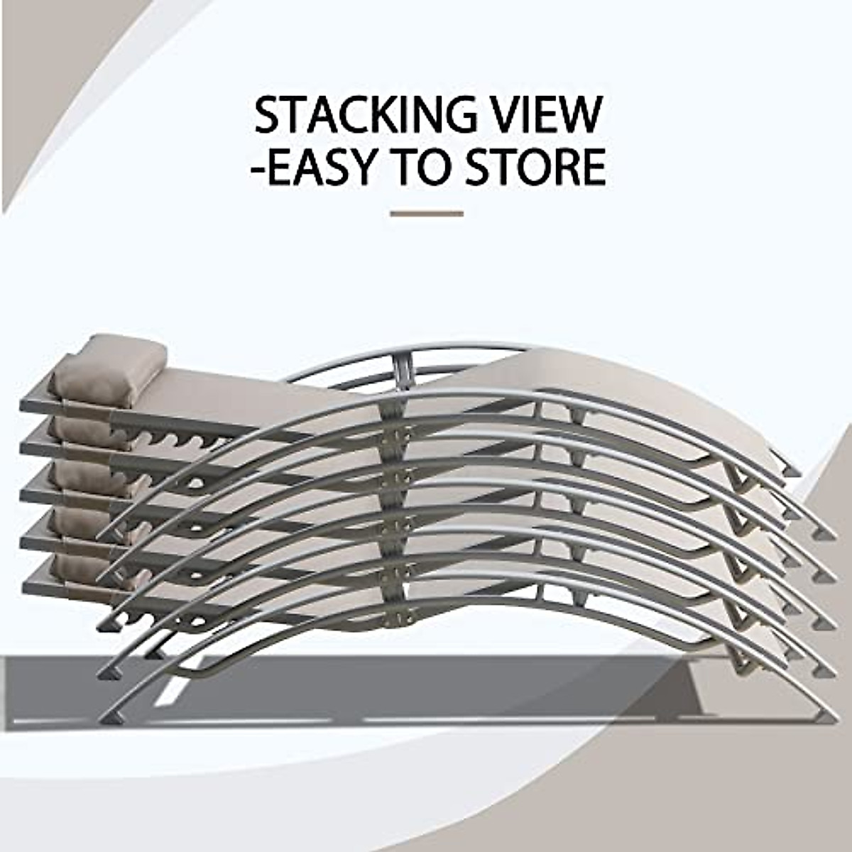 Domi Pool Lounge Chairs Set of 3, Adjustable Aluminum Outdoor Chaise Lounge Chairs with Metal Side Table, All Weather for Deck Lawn Poolside Backyard -Beige Textilene